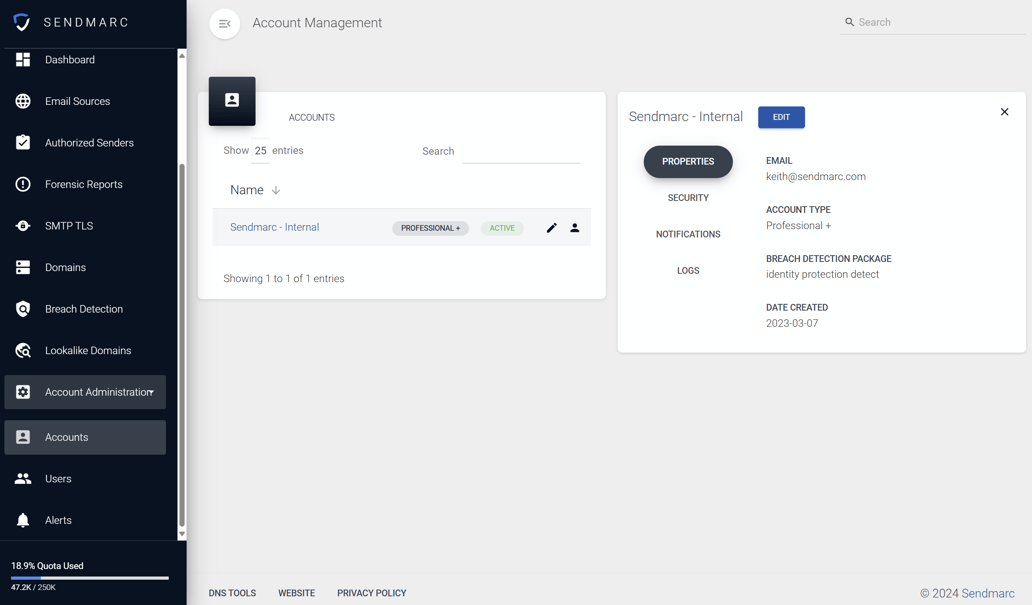 Account Administration - Accounts Dashboard