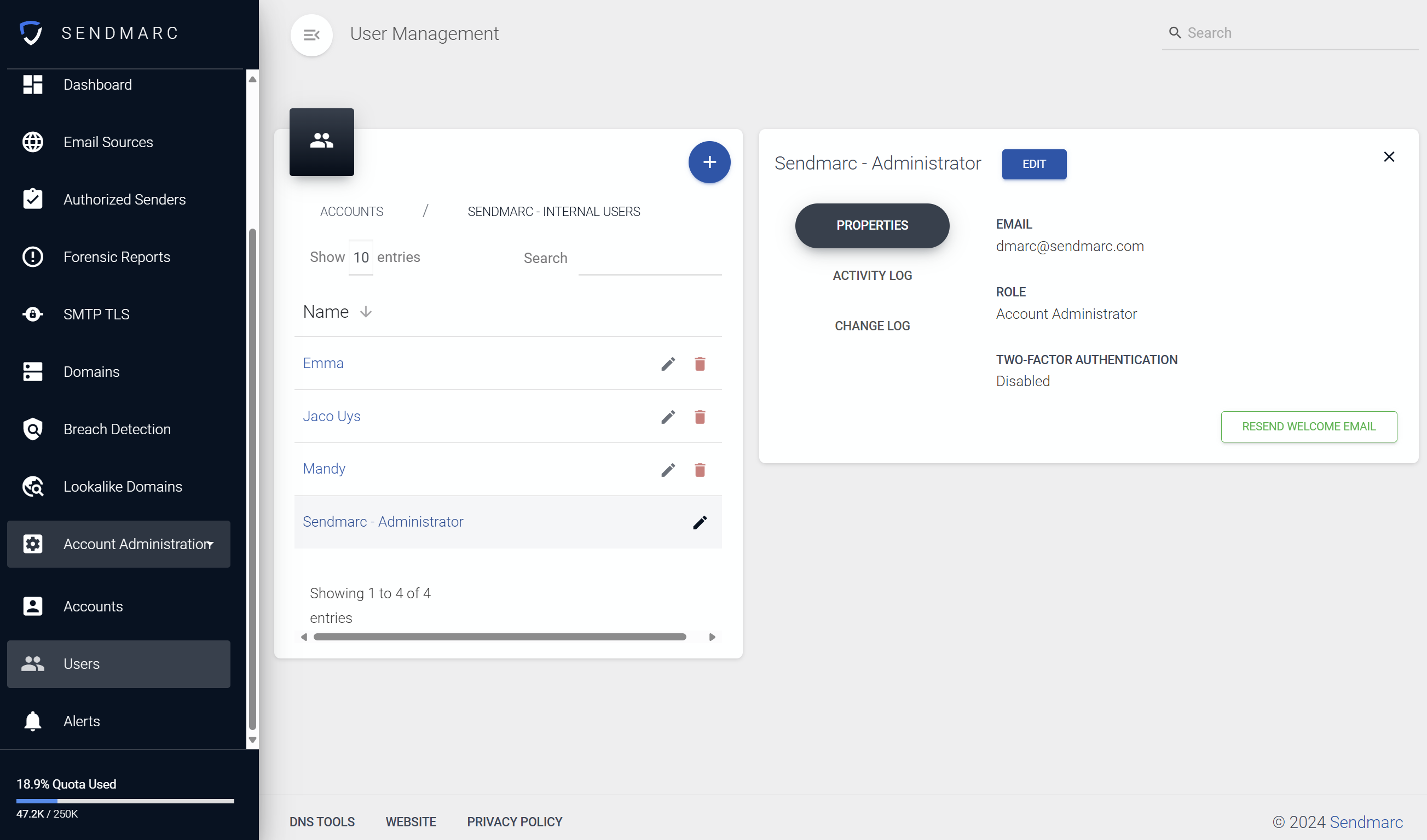 Account Administration - Users Dashboard