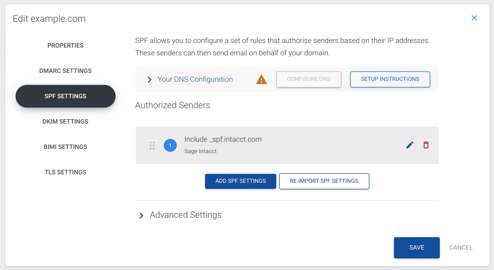Sage Intacct DKIM & SPF Setup